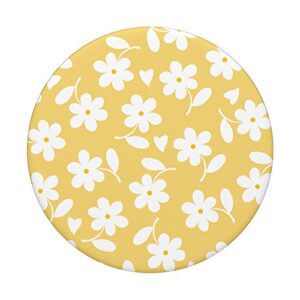 Sunflower Yellow - White Daisy Flower Floral Heart Leaves PopSockets Swappable PopGrip