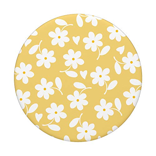 Sunflower Yellow - White Daisy Flower Floral Heart Leaves PopSockets Swappable PopGrip