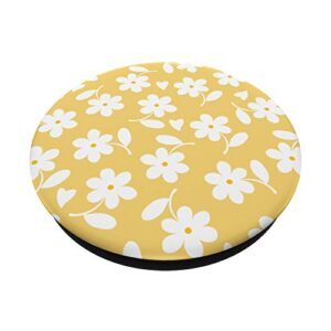 Sunflower Yellow - White Daisy Flower Floral Heart Leaves PopSockets Swappable PopGrip