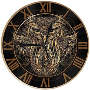 tenghui hand drawn boho totemic and mascot owl round wall clock silent non ticking battery operated easy to read for student office school home decorative clock art