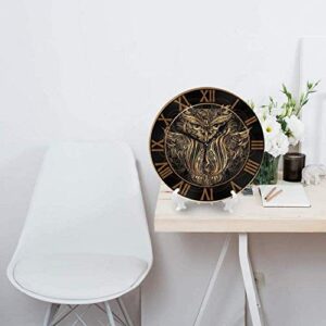 Tenghui Hand Drawn Boho Totemic and Mascot Owl Round Wall Clock Silent Non Ticking Battery Operated Easy to Read for Student Office School Home Decorative Clock Art