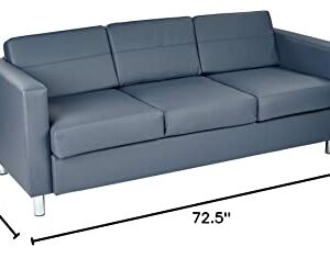 Office Star Pacific Sofa with Padded Box Spring Seats and Silver Finish Legs, Dillon Blue Faux Leather