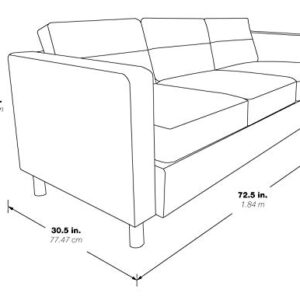 Office Star Pacific Sofa with Padded Box Spring Seats and Silver Finish Legs, Dillon Blue Faux Leather