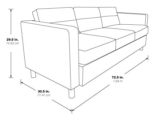 Office Star Pacific Sofa with Padded Box Spring Seats and Silver Finish Legs, Dillon Blue Faux Leather