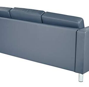 Office Star Pacific Sofa with Padded Box Spring Seats and Silver Finish Legs, Dillon Blue Faux Leather