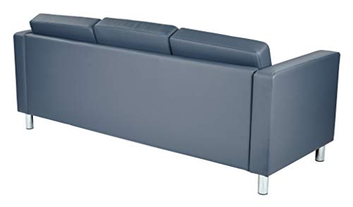 Office Star Pacific Sofa with Padded Box Spring Seats and Silver Finish Legs, Dillon Blue Faux Leather