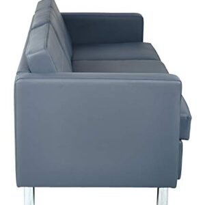 Office Star Pacific Sofa with Padded Box Spring Seats and Silver Finish Legs, Dillon Blue Faux Leather