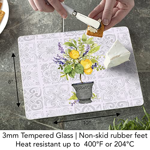 CounterArt Watercolor Lemons 3mm Heat Tolerant Tempered Glass Cutting Board 10” x 8” Manufactured in the USA Dishwasher Safe