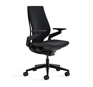 Steelcase Gesture Office Chair - Cogent: Connect Licorice Fabric, Medium Seat Height, Wrapped Back, Dark on Dark Frame, Lumbar Support, Hard Floor Casters