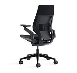 Steelcase Gesture Office Chair - Cogent: Connect Licorice Fabric, Medium Seat Height, Wrapped Back, Dark on Dark Frame, Lumbar Support, Hard Floor Casters