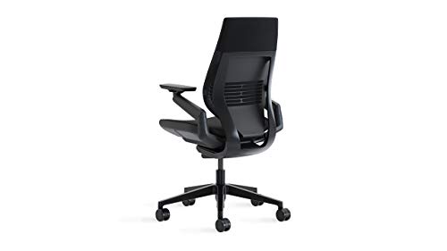 Steelcase Gesture Office Chair - Cogent: Connect Licorice Fabric, Medium Seat Height, Wrapped Back, Dark on Dark Frame, Lumbar Support, Hard Floor Casters