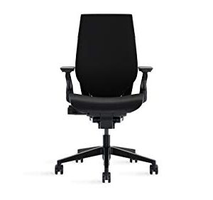 Steelcase Gesture Office Chair - Cogent: Connect Licorice Fabric, Medium Seat Height, Wrapped Back, Dark on Dark Frame, Lumbar Support, Hard Floor Casters