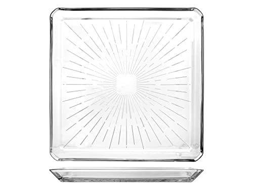 Madlen Cake Plate Glass Stand Square Platter with Geometric Pattern - 9.5 inches