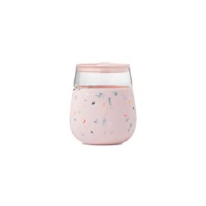 W&P Porter Portable Cocktail Glass with Protective Silicone Sleeve, Terrazzo Blush, 15 Ounces, On-the-Go, Reusable Wine Tumbler with Slide-lock Lid, Dishwasher Safe, 15 oz