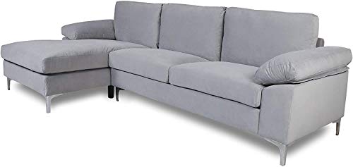 Restar Sectional Couch Left-Hand Facing, L-Shaped Couch for Family Living Room, Modern Large Velvet Sectional Sofa with an Extra-Wide Chaise Lounge (Light Grey)