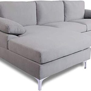 Restar Sectional Couch Left-Hand Facing, L-Shaped Couch for Family Living Room, Modern Large Velvet Sectional Sofa with an Extra-Wide Chaise Lounge (Light Grey)