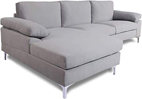 Restar Sectional Couch Left-Hand Facing, L-Shaped Couch for Family Living Room, Modern Large Velvet Sectional Sofa with an Extra-Wide Chaise Lounge (Light Grey)