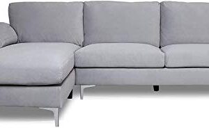 Restar Sectional Couch Left-Hand Facing, L-Shaped Couch for Family Living Room, Modern Large Velvet Sectional Sofa with an Extra-Wide Chaise Lounge (Light Grey)