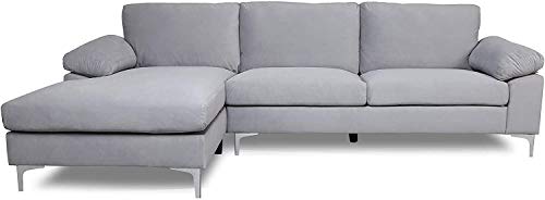 Restar Sectional Couch Left-Hand Facing, L-Shaped Couch for Family Living Room, Modern Large Velvet Sectional Sofa with an Extra-Wide Chaise Lounge (Light Grey)