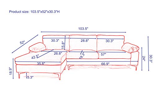 Restar Sectional Couch Left-Hand Facing, L-Shaped Couch for Family Living Room, Modern Large Velvet Sectional Sofa with an Extra-Wide Chaise Lounge (Light Grey)