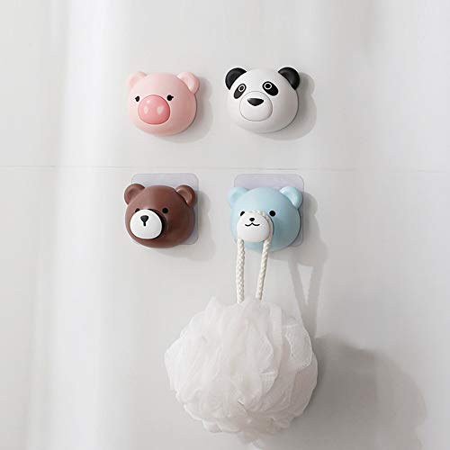 hebensi 4Pcs Adhesive Hooks Cute Cartoon Pig Panda Bear Wall Hooks 4 Colors Heavy Duty Wall Hooks for Kid's Room Living Room Bedroom