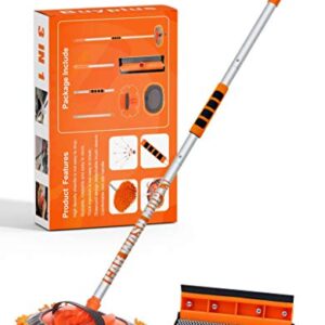 Buyplus Car Wash Brush Mop with 46" Aluminum Alloy Long Handle, 3-in-1 Chenille Microfiber Car Cleaning Kit Brush Duster, Not Hurt Paint Scratch Free Window Squeegee(Orange)