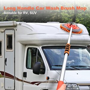 Buyplus Car Wash Brush Mop with 46" Aluminum Alloy Long Handle, 3-in-1 Chenille Microfiber Car Cleaning Kit Brush Duster, Not Hurt Paint Scratch Free Window Squeegee(Orange)