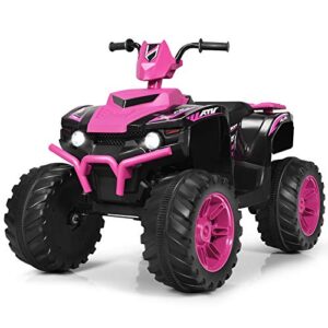 costzon kids atv, 12v battery powered electric vehicle w/led lights, high & low speed, horn, music, usb, treaded tires, ride on car 4 wheeler quad for boys & girls gift, ride on atv (pink)