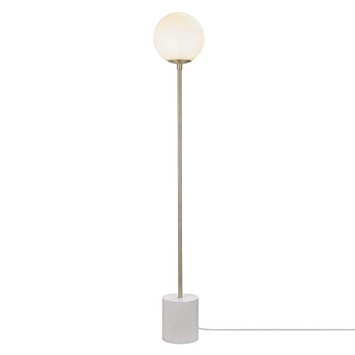 Globe Electric "Celestia 63"" Floor Lamp, Matte Brass, Frosted Glass Shade, White Cylinder Base