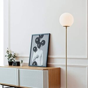 Globe Electric "Celestia 63"" Floor Lamp, Matte Brass, Frosted Glass Shade, White Cylinder Base