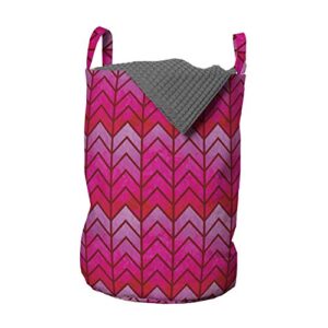 lunarable chevron laundry bag, surreal chevron pattern geometric vibrant colored ornamental illustration, hamper basket with handles drawstring closure for laundromats, 13" x 19", magenta red violet