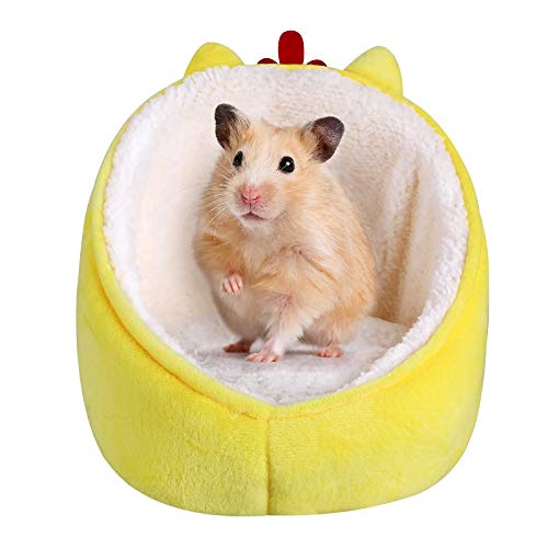 Zacro Small Animal Beds, Guinea Pig Bed Winter Warm Hamster Rabbit Squirrel Hedgehog Small Animal Pet Bed House Hideout Cage(Yellow L)