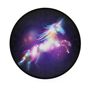 super soft round area rugs unicorn rainbow non-slip machine washable activity floor mat carpet for bedroom living room children playroom diameter 36in