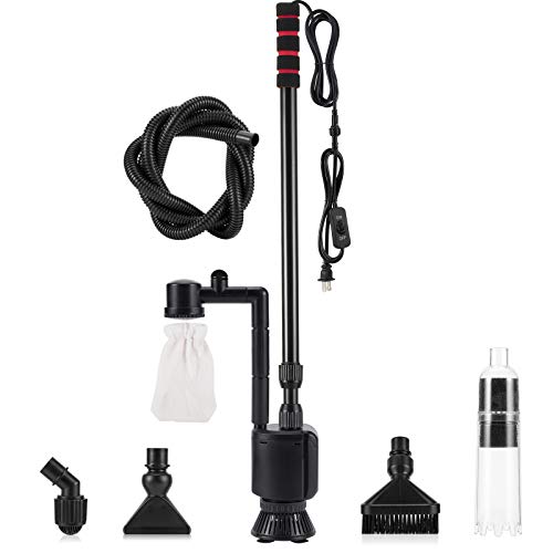 AQQA Aquarium Gravel Cleaner Siphon Kit,6 in 1 Electric Fish Tank Automatic Removable Vacuum Water Changer,Multifunction Wash Sand Filter Water Circulation 110V 60Hz/ 20W 320GPH