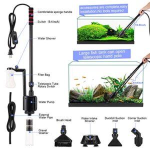 AQQA Aquarium Gravel Cleaner Siphon Kit,6 in 1 Electric Fish Tank Automatic Removable Vacuum Water Changer,Multifunction Wash Sand Filter Water Circulation 110V 60Hz/ 20W 320GPH