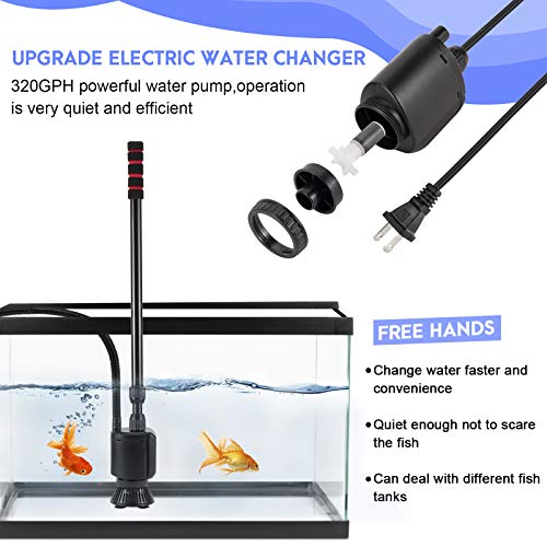 AQQA Aquarium Gravel Cleaner Siphon Kit,6 in 1 Electric Fish Tank Automatic Removable Vacuum Water Changer,Multifunction Wash Sand Filter Water Circulation 110V 60Hz/ 20W 320GPH