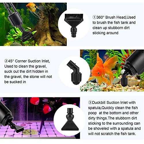 AQQA Aquarium Gravel Cleaner Siphon Kit,6 in 1 Electric Fish Tank Automatic Removable Vacuum Water Changer,Multifunction Wash Sand Filter Water Circulation 110V 60Hz/ 20W 320GPH