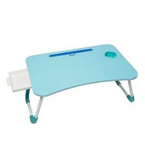 foldable laptop lap desk, portable computer bed table tray with phone stand and cup holder for sofa couch breakfast dining (drawer blue)