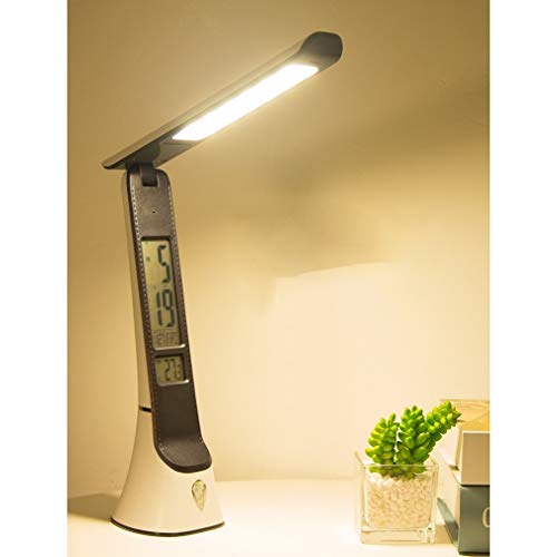 Led Light LED Desk Lamp LCD Screen Calendar Time Thermometer 3 Color Modes Stepless Dimming 2000 MAh Battery Desk Lamp Kids (Color : Black)