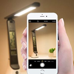 Led Light LED Desk Lamp LCD Screen Calendar Time Thermometer 3 Color Modes Stepless Dimming 2000 MAh Battery Desk Lamp Kids (Color : Black)