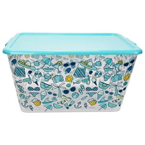 SIMPLYKLEEN 14.5-gal. Reusable Stacking Plastic Storage Containers with Lids, Blue Summer (Pack of 4) Made in the USA