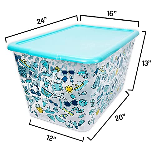 SIMPLYKLEEN 14.5-gal. Reusable Stacking Plastic Storage Containers with Lids, Blue Summer (Pack of 4) Made in the USA