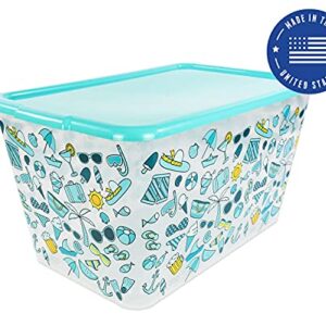 SIMPLYKLEEN 14.5-gal. Reusable Stacking Plastic Storage Containers with Lids, Blue Summer (Pack of 4) Made in the USA