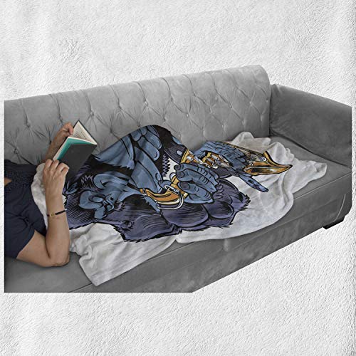 Lunarable Gorilla Throw Blanket, Muscular Build Cartoon Mammal Monkey Playing Saxophone Jazz Musiciannimal, Flannel Fleece Accent Piece Soft Couch Cover for Adults, 50" x 70", Multicolor