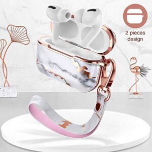 SURITCH Compatible with AirPods Pro Case, [Front LED Visible] Cute Marble Full Body Protection Slim Shockproof Rugged Protective Case Cover with Lanyard for AirPods Pro (White Marble)