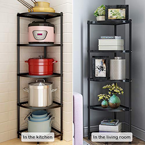 Winterworm 5-Tier Metal Corner Shelf,Black Carbon Steel Kitchen Corner Shelf Pot Storage Rack for Home Office Kitchen Organizer