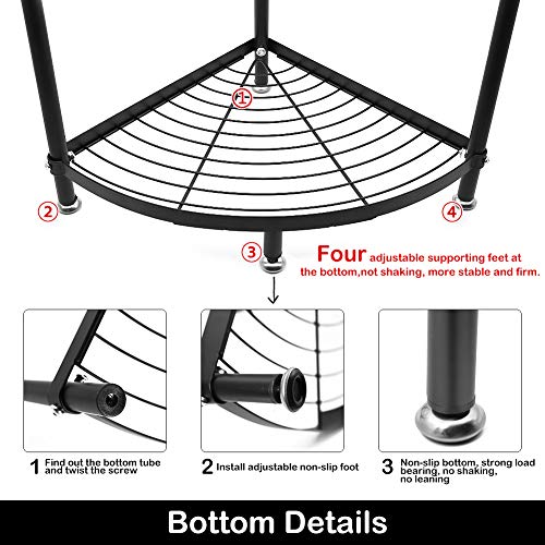 Winterworm 5-Tier Metal Corner Shelf,Black Carbon Steel Kitchen Corner Shelf Pot Storage Rack for Home Office Kitchen Organizer