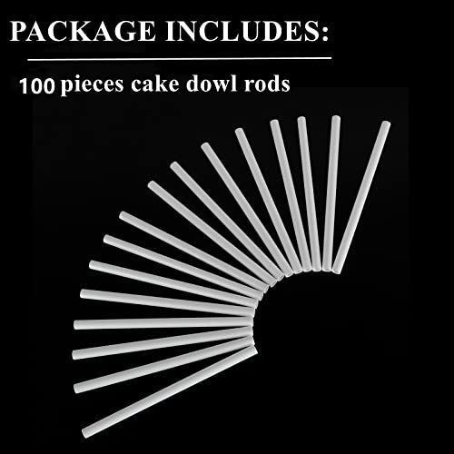 Yopay 100 Pack Plastic White Cake Dowel Rods, Tiered Cake Construction Rods, Cake Stacking Supporting Rods, 0.4 Inch Diameter, 9.5 Inch Length