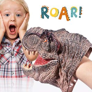 Liberty Imports 2 Pack Dinosaur Hand Puppets | Realistic Soft Rubber Tyrannosaurus Rex & Triceratops Hand Puppet Toys Set for Kids Adults Imaginative Play