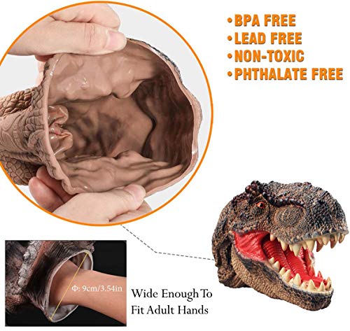 Liberty Imports 2 Pack Dinosaur Hand Puppets | Realistic Soft Rubber Tyrannosaurus Rex & Triceratops Hand Puppet Toys Set for Kids Adults Imaginative Play